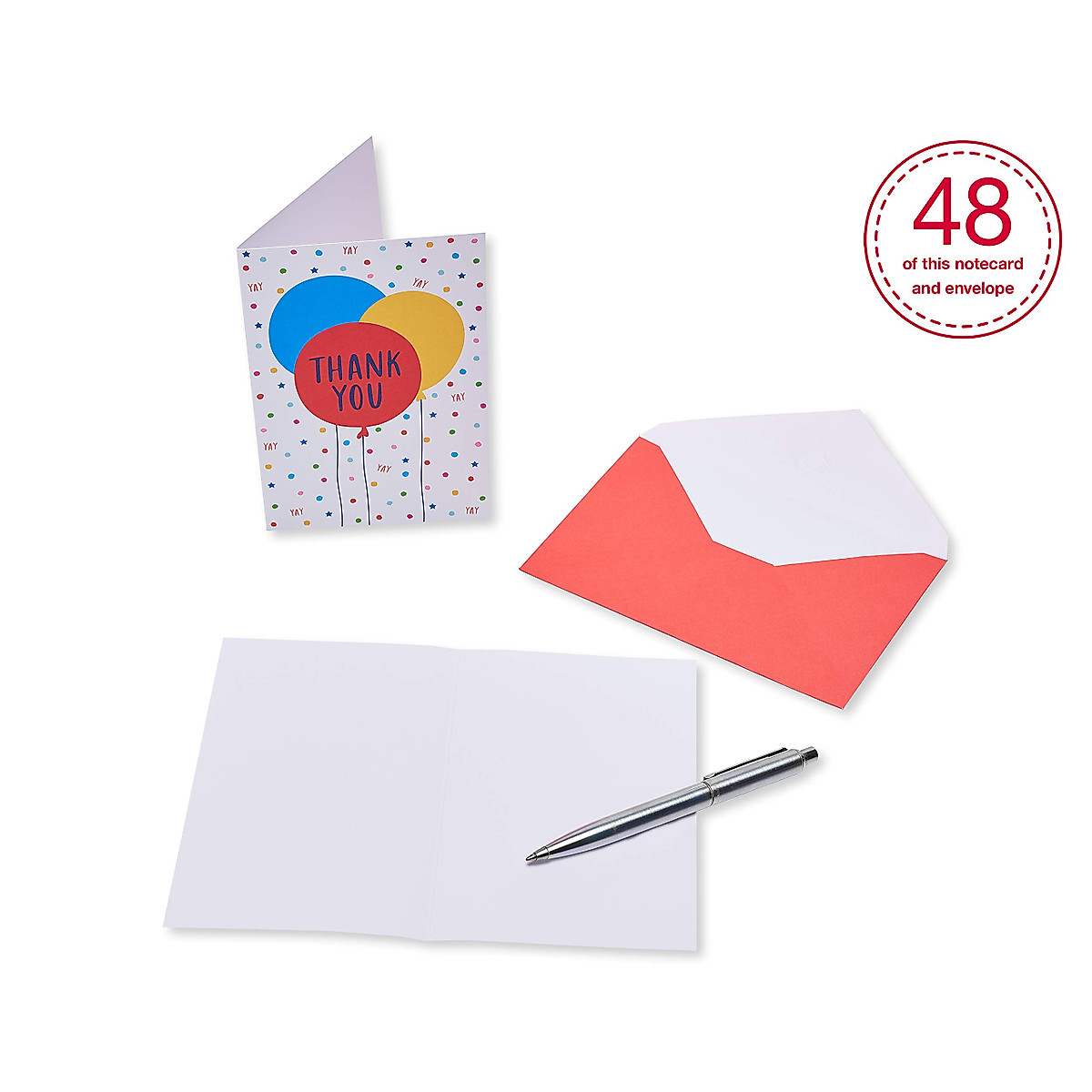 American Greetings Thank You Cards with Envelopes, Multi Color Balloons (48-Count)