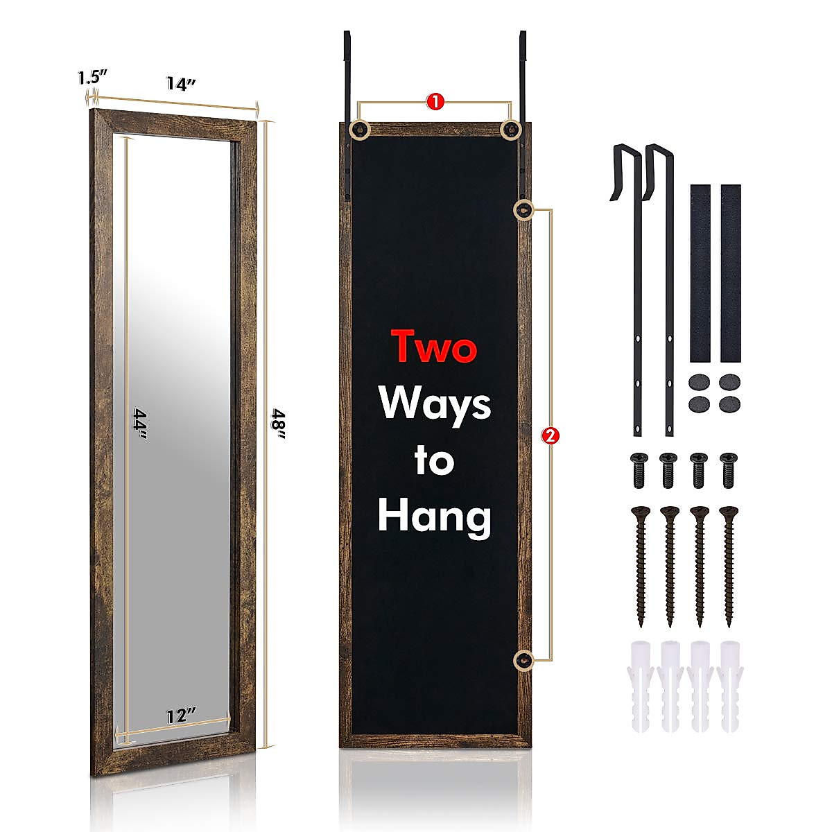 Sunix Wood Full Length Mirror, 48" x 14" Wall Mirror with Wood Frame, Full Length Door Mirror, Hanging Mirror Body Mirror for Bedroom, Rustic Frame