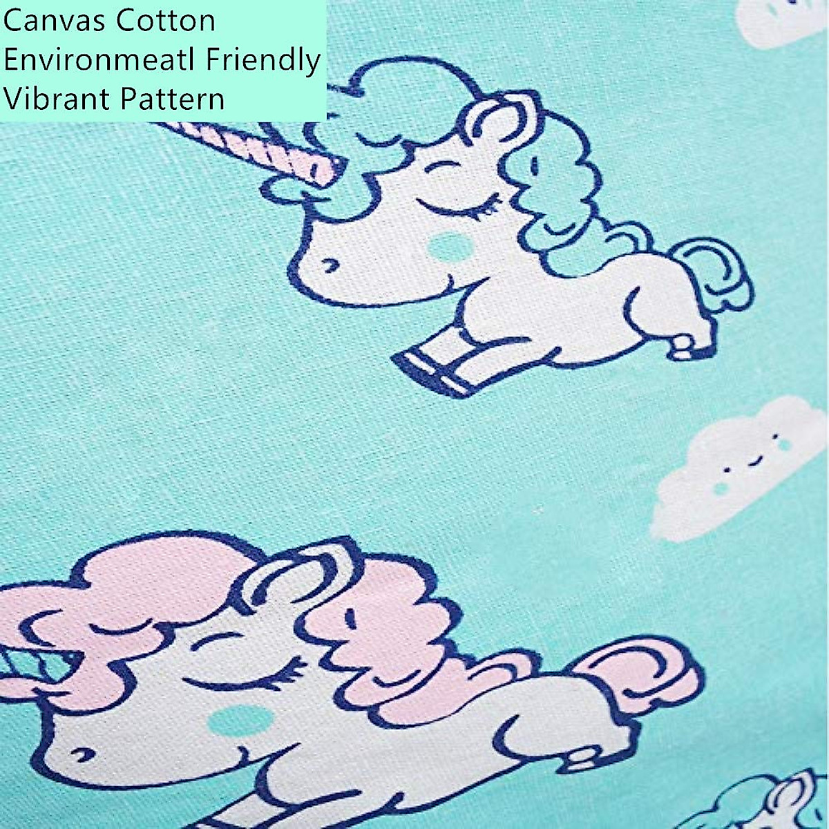 Large Laundry Storage Baskets, Unicorn Kids Baby Hampers, Canvas Home Organizer Containers for Girls, Kids Toys, Baby Clothing, Teal Blue