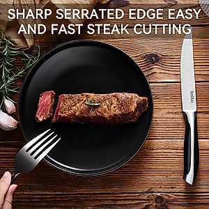 AmHoo Steak Knives Set of 6 Non Serrated 5-inch High Carbon Stainless Steel Ultra Sharp ABS Handle