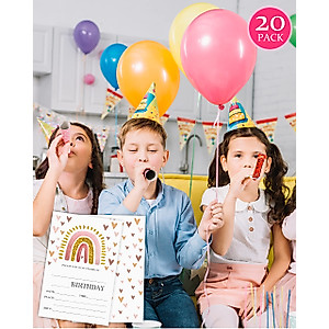 JJOINUS Birthday Invitations for Girl Boy, First Party Boho Birthday Invites, 20 Invitations and Envelopes