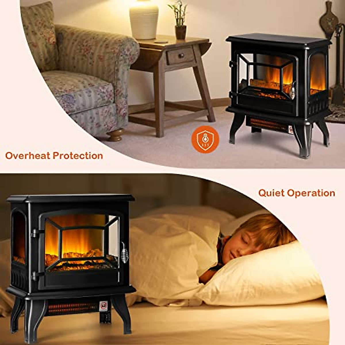 GOFLAME Electric Fireplace Stove, Freestanding Fireplace Heater with Realistic Flame Effect and Adjustable Thermostat, Compact Stove Heater with Overheating Safety Protection, CSA Certified, 1400W