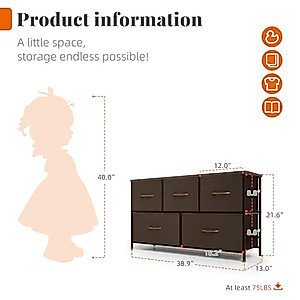 ROMOON Dresser for Bedroom, Dresser Wide for Closet with 5 Drawers, Small Fabric Dresser & Chests of Drawers for Bedroom,Nursery, Hallway.(Brown)