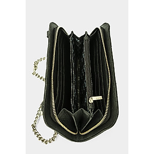 VELEZ Leather RFID Blocking Wallet - Designer Wallets for Women - Long Wristlet Clutch with Chain Black