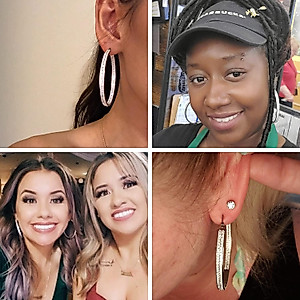 Jstyle Women's Stainless Steel Pierced Large Hoop Earrings with Rhinestone