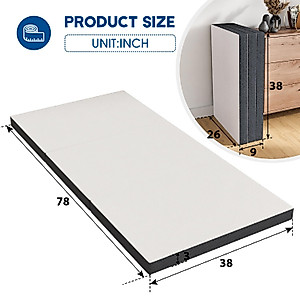 Capacmkseh 3/4 inch Tri Fold Folding Mattress with Cover, Cooling Gel Memory Foam Mattress for a Cool Sleep & Pressure Relief, Medium Firm Mattress Pad Mattresses, Bed in a Box, CertiPUR-US Certified