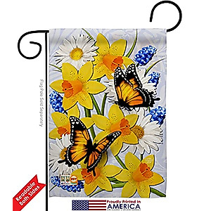 Daffodil & Butterflies Garden Flag - Pack Friends Bugs Frogs Butterfly Ladybugs Dragonfly Bee Springtime Insect Natural Wildlife Support Our Troops - House Yard Gift Double-Sided 13 X 18.5