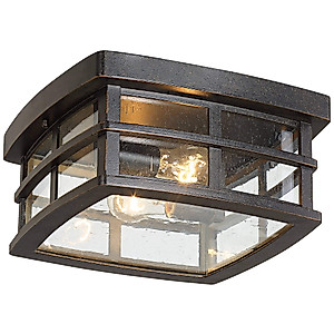 John Timberland Neri Mission Flush-Mount Outdoor Ceiling Light Fixture Oil Rubbed Bronze 12" Clear Seedy Glass for Exterior House Porch Patio Outside Deck Garage Front Door Garden Home Gazebo