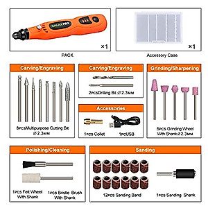 GALAX PRO 3.6V Lithium Ion Mini Cordless Rotary Tool Kit, 3 Adjustable Speed, USB Charging Cable and 31 Accessories for Drilling, Grinding, Cleaning, Polishing and Carving