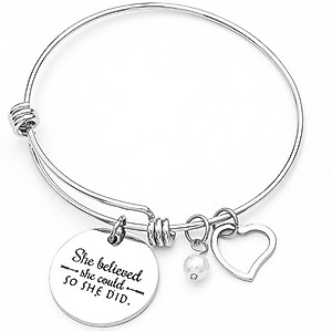 Jude Jewelers Stainless Steel Inspirational Encouragement Bracelet, She Believed She Could So She Did (Silver)