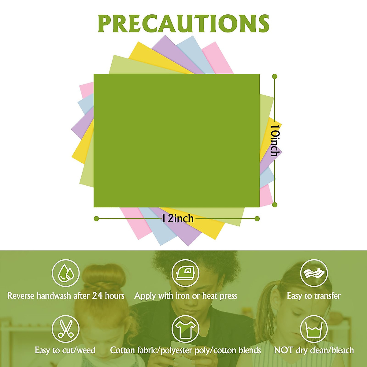 HTV Heat Transfer Vinyl Bundle 12" x 10" - 6 Sheets/Roll, Iron On Transfers for T-Shirts, Easy to Cut & Weed Heat Transfer Vinyl for Custom Shirts, Iron On Vinyl for DIY Crafts, HTV Vinyl Rolls