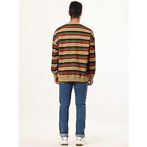 Lars Amadeus Men's Pullover Crew Neck Long Sleeves Color Block Sweatshirt T-Shirt Small Khaki