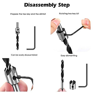 Utoolmart 4 in 1 Countersink Drill Bit Set, 3mm 4mm 5mm 6mm Quick Change Drill Bit with One Hex Key, Adjustable Carpentry Reamer Plated for Wood DIY, HSS