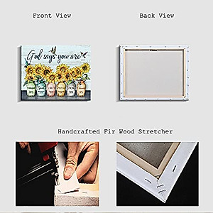 Kas Home God Says You are Canvas Wall Art Hummingbird Sunflower Positive Quotes Farmhouse Wall Decor for Home Office Apartment Paintings Ready to Hang (11.6 x 13.7 inch, Blue - God)