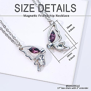 SmileBelle Best Bff Necklace for 2 Magnetic Butterfly Friendship Necklace as Bestie Gifts for 2 Teen Girls, Matching Friends Necklace Birthday Long Distance Jewelry Gift for Best Friends Female Women