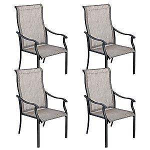 HAPPATIO Patio Dining Chairs Set of 4, Outdoor Textilene Dining Chairs with High Back, Patio Furniture Chairs with Armrest, Black Frame (Gray)