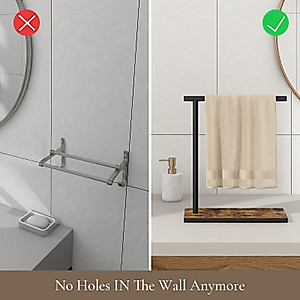 BCOZLUX Hand Towel Holder, Countertop Hand Towel Stand for Bathroom and Kitchen, Counter Towel Racks (Rustic Brown-Square Base-L Shape-Long)