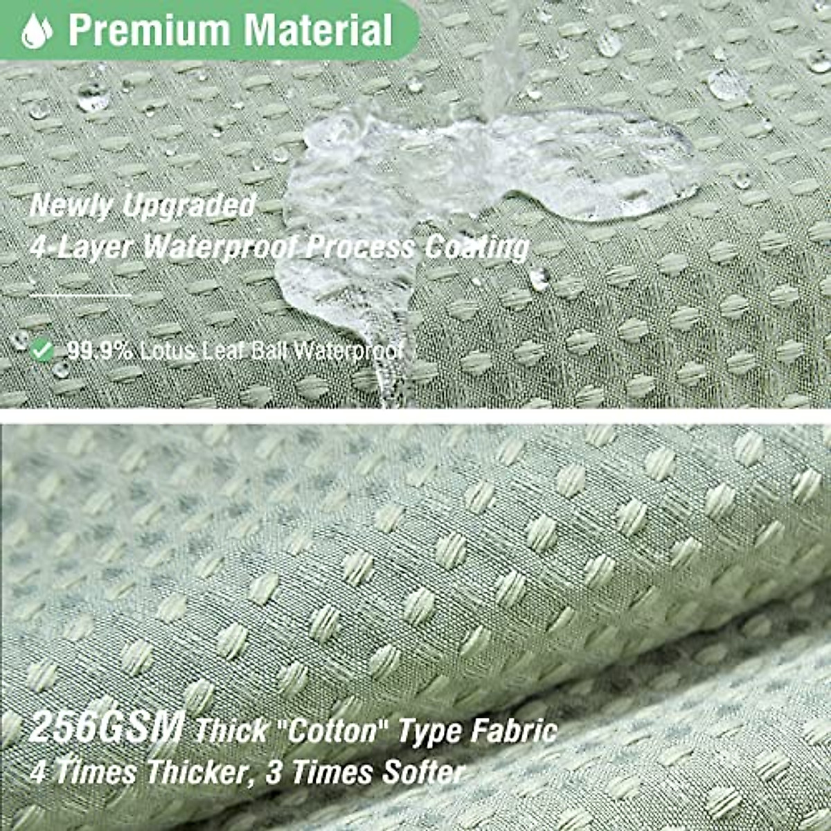 Dynamene Sage Green Shower Curtain - Waffle Textured Heavy Duty Thick Fabric Shower Curtains for Bathroom, 256GSM Luxury Weighted Polyester Cloth Bath Curtain Set with 12 Plastic Hooks，72Wx72H,Green