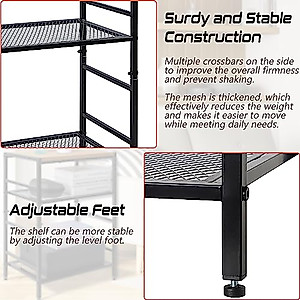 GIOTORENT 3-Tier Small End Table, Tall Nightstand with Adjustable Shelf, Narrow Side Table with Sturdy Diamond Grid, Bedside Table for Living Room, Bedroom, Office, Bathroom, Rustic Brown and Black
