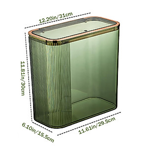 Transparent Trash Can, 12.2x6.1x11.8 inch Green Garbage Can, Bathroom Trash Cans with Lids, Plastic Slim Waste Basket, Space-saving Trash Can