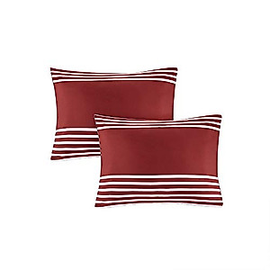 Comfort Spaces Twin XL Comforter Sets with Sheets - Bed in a Bag 6 Pieces Teen Bedding Sets Twin XL, Red and Grey Stripes Bedding Twin XL, College Twin XL Bed Set with 2 Side Pockets Bedroom Organizer