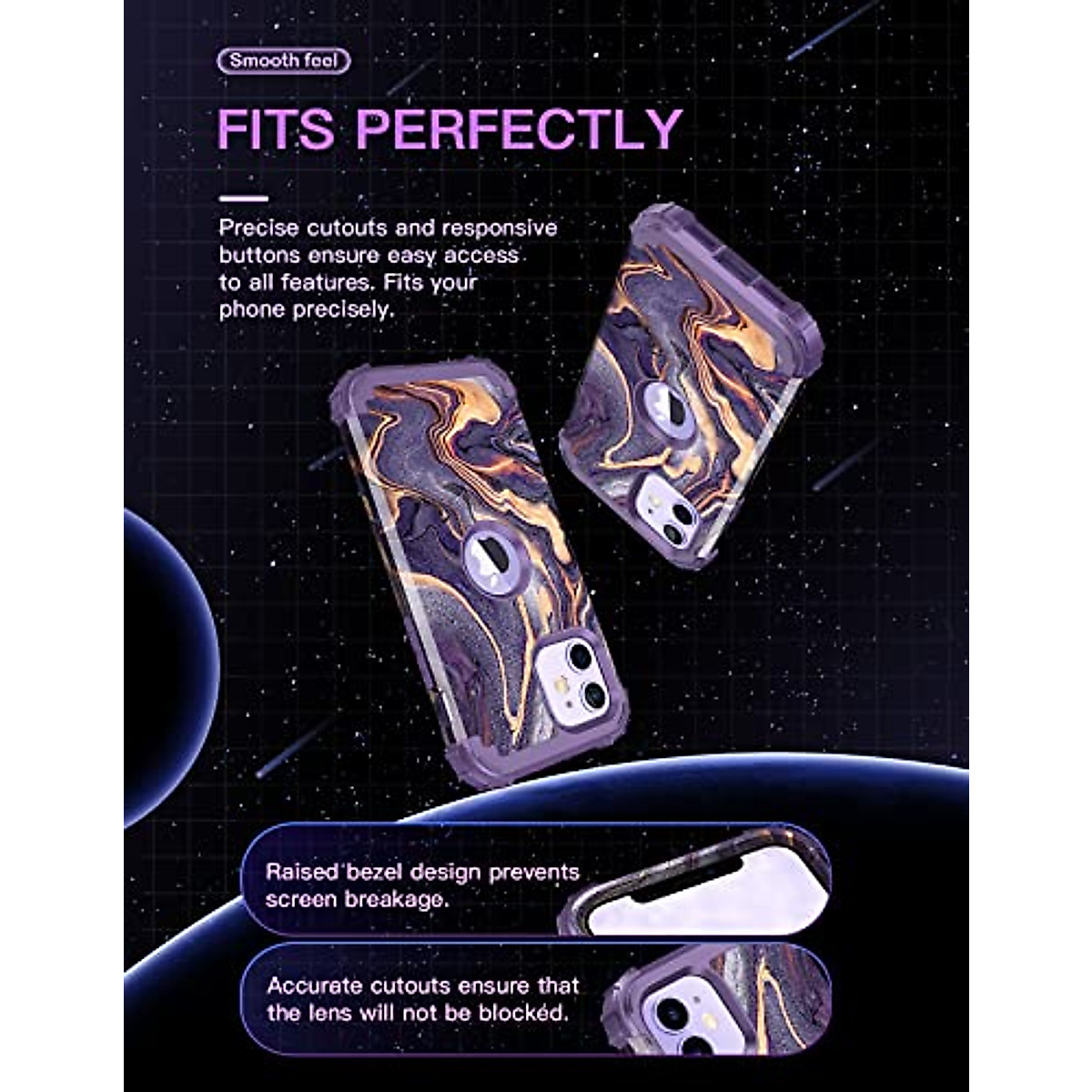 LONTECT for iPhone 12 Case/iPhone 12 Pro Case Shockproof 3 in 1 Heavy Duty Hybrid Sturdy High Impact Rugged Durable Protective Cover Girls Women Case for Apple iPhone 12/12 Pro,Marble/Dark Purple