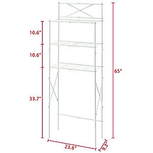 Tajsoon 3-Tier Over The Toilet Storage, Multifunctional Bathroom Organizer Over Toilet, Space Saver Bathroom Shelf Over Toilet, Stable Freestanding Toilet Rack with X Shape Fixed Frame, Metal, White