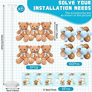 Lenwen 6 Sets Blue Bear Decorations for Baby Shower, Baby Letter Boxes Baby Shower Table Centerpieces Bear Stuffed Animals Balloon with Stand Bear Plush Toy Baby Boxes for Birthday Party Wedding