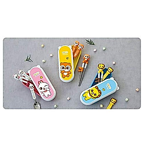 Edison Friends Spoon + Chopstick + Folk + Wide Case 4P Set for Right Hand Use, Rabbit, Soft Silicone Ring, Hygienic Stainless Steel