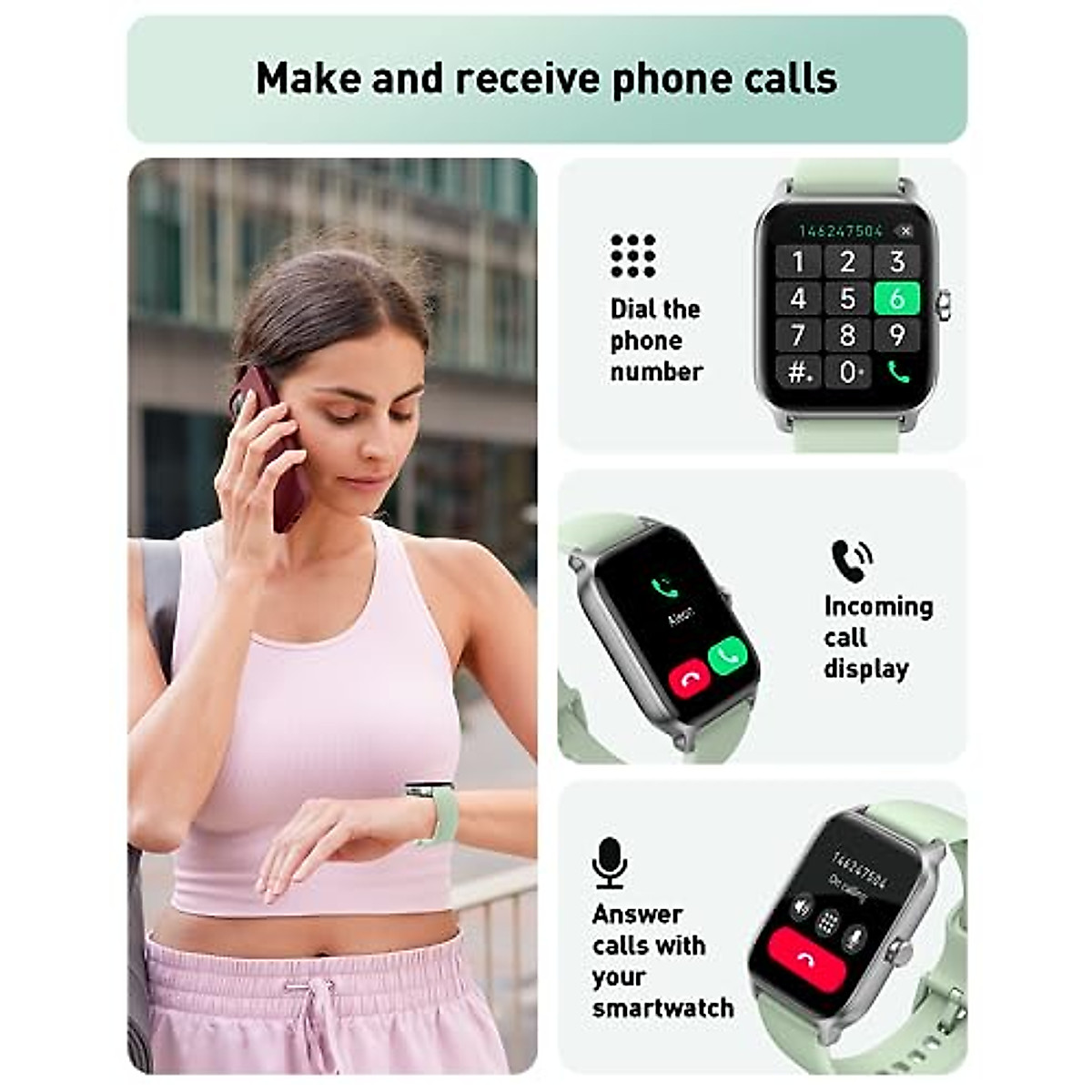 Gydom Smart Watches for Men Women with Alexa Answer/Make Calls, 1.8" Touch Screen Fitness Activity Tracker, IP68 Waterproof Heart Rate Sleep Monitor for iPhone Android Anniversary Birthday Gifts Green