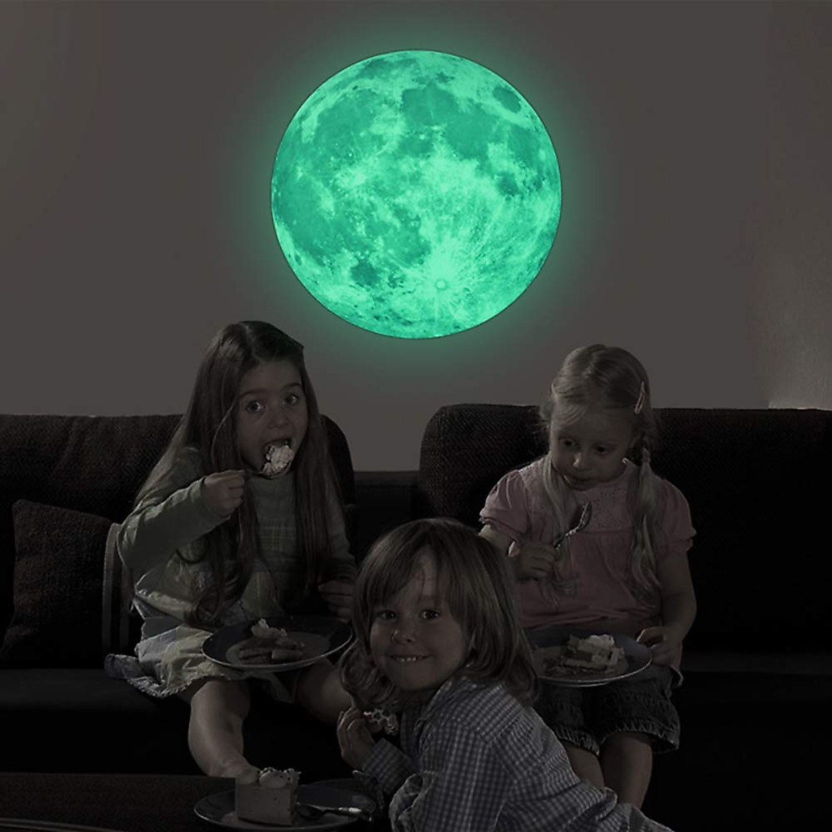 Glow in The Dark Moon Wall Decals 30cm Luminous Art Sticker at Night, Removable Adhesive Wall Decal for Kids Boy and Girl Bedroom