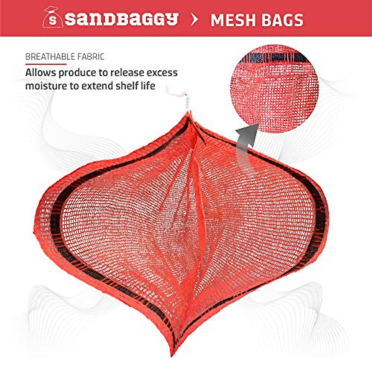 Sandbaggy Mesh Onion Produce Bags | Large 18" x 30 Inch Bags | 50 lb Capacity | Breathable Fabric | Great for Packaging Produce & Fruit (Pack of 10)