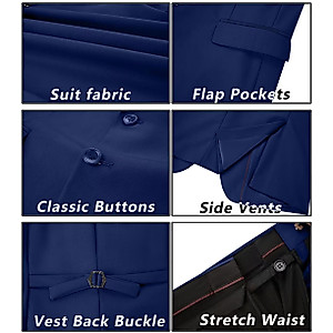 Mens Suit 3 Piece Slim Fit Suits Prom Tuxedo Blazer Dress Business Wedding Jacket Vest & Pants with Tie Navy XL