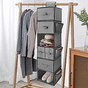 6-Shelves Hanging Closet Organizer, Hanging Closet Storage with 5 Different Drawers 6 Special Pockets for Home Bedroom, RV, Baby Nursery, Dorm Room Closet Organization