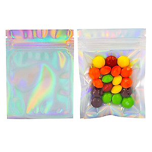 100 Pack Holographic Bags 3.3x5.1 Inches, Resealable Mylar Bags Food Safe Material ZipLock Food Storage Foil Pouch Bag