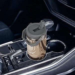 WITHSBKK 30oz Car Cup Taupe And White Printed with Portable, Stainless Steel Travel Mug, Vacuum Insulated Tumbler And Straw, Leakproof for Car & Outdoor, UV Printed Design