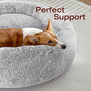 JOLLYVOGUE Calming Donut Dog Bed & Cat Bed, Anti-Anxiety Washable Round Bed, Fluffy Dog Cuddler Bed, Cozy Dog Cat Cushion Bed for Small Puppy (20")