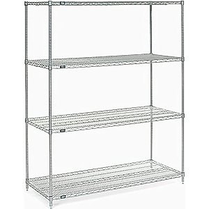 Nexel 18" x 42" x 54", 4 Tier, Poly-Z-Brite Adjustable Wire Shelving Unit, NEXGuard Anti-Microbial Agent, NSF Listed Commercial Storage Rack, Silver, Leveling feet