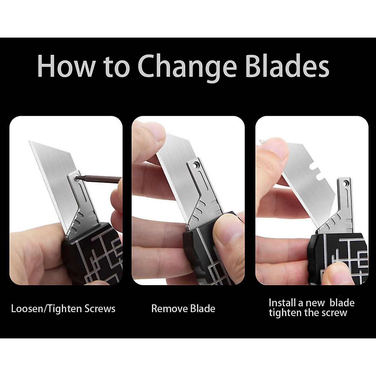 Tenchilon T386 EDC Auto Box Cutters Retractable Heavy Duty Cardboard Cutter Utility Knife, 10pcs Extra Replaceable Blade Pocket Knife With Pants Clip, Glass Breaker (Black)