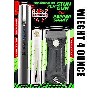 FIGHTSENSE Heavy Duty Pain Pen stun Gun with Flashlight & Pepper Spray for Men and Women self-Defense with 35,000,000 V Intolerable Charge (Black)