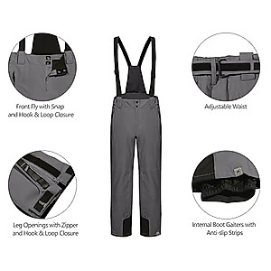 Mapamyumco Men's Ski Bib Pants Snow Insulated, Snowboard Hiking Pants Waterproof Windproof with Detachable Suspenders Iron Gate XL