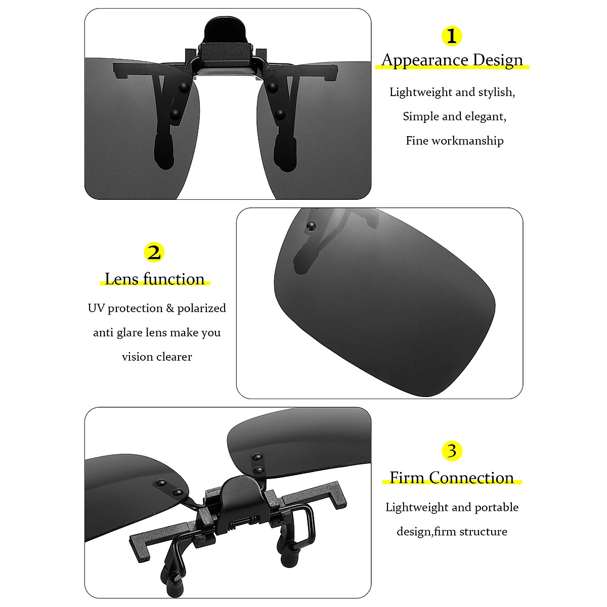 Frienda 6 Pieces Clip-on Plastic Sunglasses Lenses Flip Up Rectangle Sunglasses Glasses Lens with 6 Pieces Transparent Box