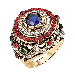 CKHAO Women Ring - 20mm Big Size Antique Gold Plated Turkish Style Blue Gemstone Vintage Ring Women Jewelry J0775BLUE (10)