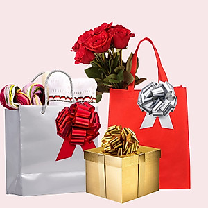 UNIQOOO 48PCS Metallic Rose Gold, Red, Gold, Silver Gift Wrap Pull Bow Set, 6 Inch Large 4'' Medium, Assorted Ribbon for Gift Basket Box Bag Wrapping Décor Valentines Day Wedding Birthday Anniversary