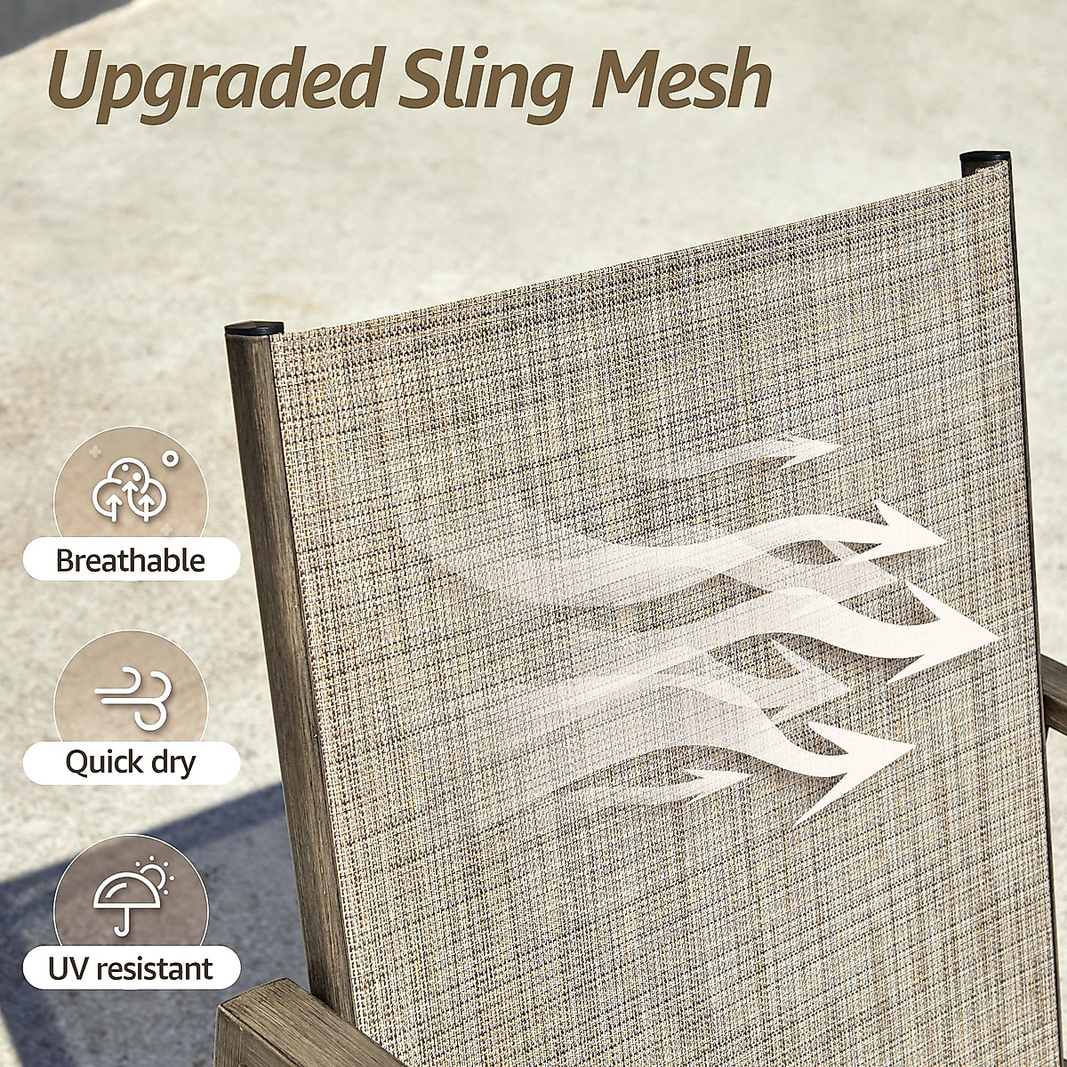 NATURAL EXPRESSIONS Patio Swivel Dining Set of 5, 4-Piece Mesh Sling High Back Chairs, 1-Piece 38" Square Woodgrain Steel Dining Table with 1.65'' Umbrella Hole for Outdoor Garden Yard