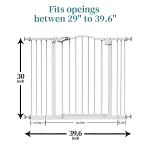 InnoTruth 29-39.6" Baby Gate for Pets, Auto Close Both Sides Dog Gate with One-Hand Opening, 30" Tall Safety Gates for Stairs, Hallways, Bedrooms, Wall Pressure Mount No Drill, White