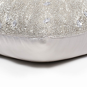 Hand Beaded Decorative Pillow Cover -16x16 Inch - Silver, Handwoven Pillow, Handmade by Skilled Artisans, A Beautiful and Elegant Accessory to Dress up Your Couch, Sofa and Bed - Only Cover - 2 Pack