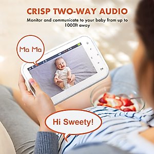 REXING BM1 Baby Monitor w/Recording Capabilities 4.5” IPS Display, 720p Video/Audio, Two-Way Talking, Microphone/Speaker, 1000ft Range, Night Vision,Thermal Monitor, Cry/Sound Detection,Lullaby Music