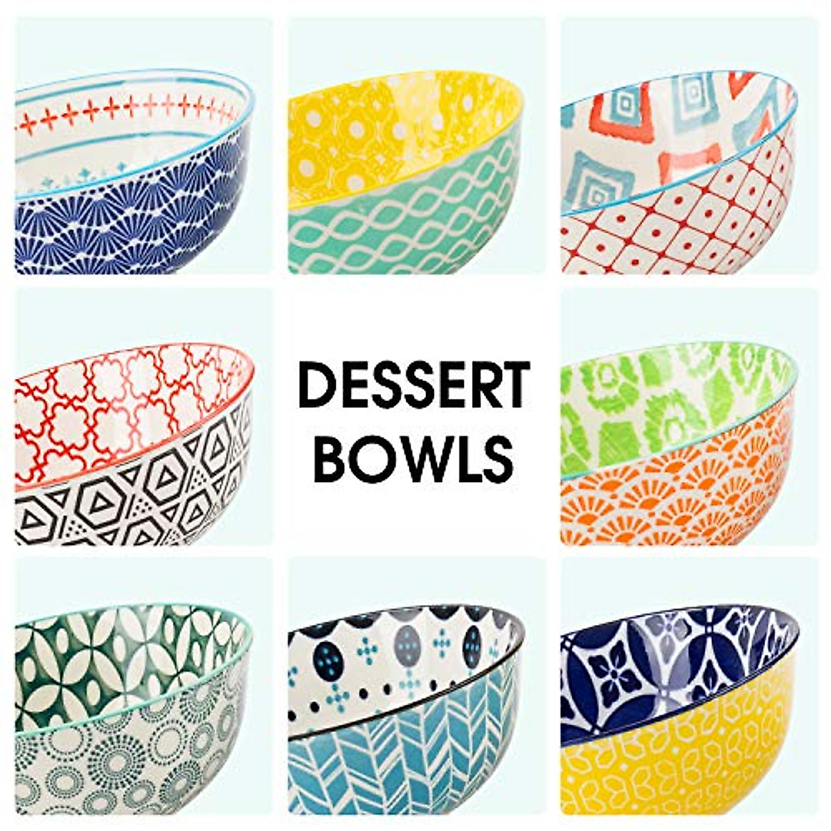 DeeCoo Cereal Bowls,Set of 8 Porcelain, 4.75 Inch Diameter,10 Fluid Ounces (1.25 Cup), Vibrant Colors Soup, Cute Oatmeal Bowls for Pasta, Small Salad, Stews, Rice, Yoghurt, Dessert, Poke