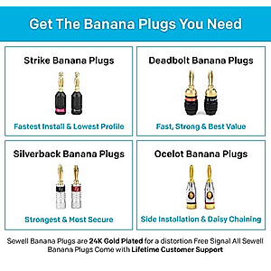 Deadbolt Banana Plugs 5-Pairs by Sewell, Gold Plated Speaker Plugs, Quick Connect